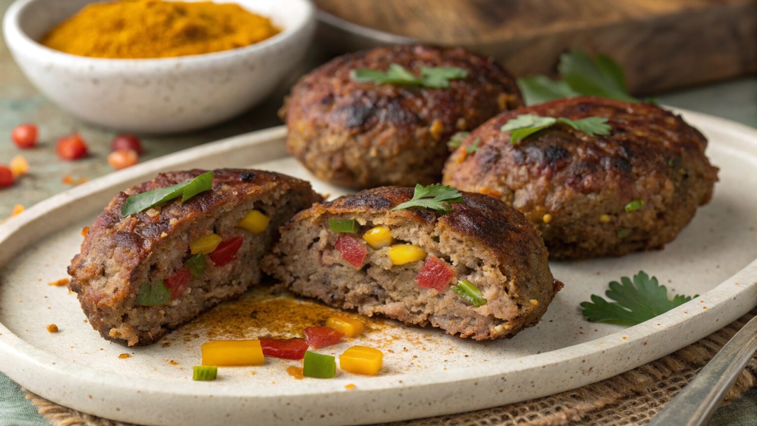 Juicy Air Fryer Beef Mince Patties with Bell Peppers:15-Min